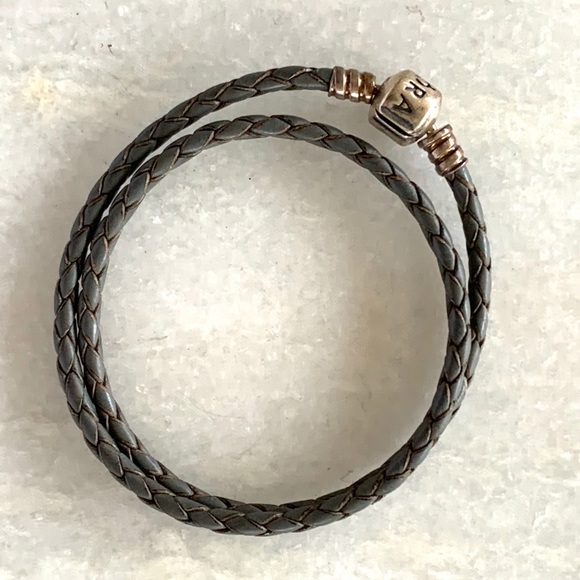 Pandora | Jewelry | Pandora Double Leather Wrap Bracelet Dark Grey ...